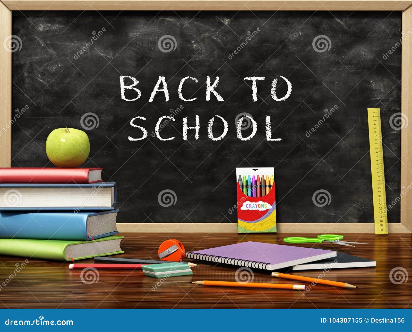 School Backpack and Objects Scattered on the Table. 3D Illustration ...