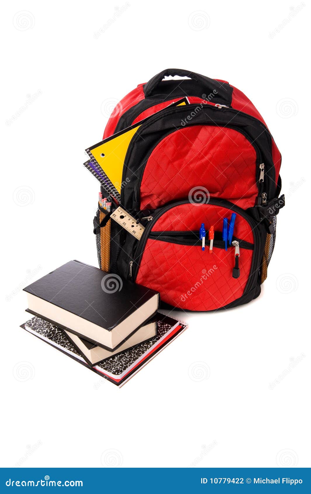 School Backpack Overflowing with Supplies Stock Photo - Image of ...