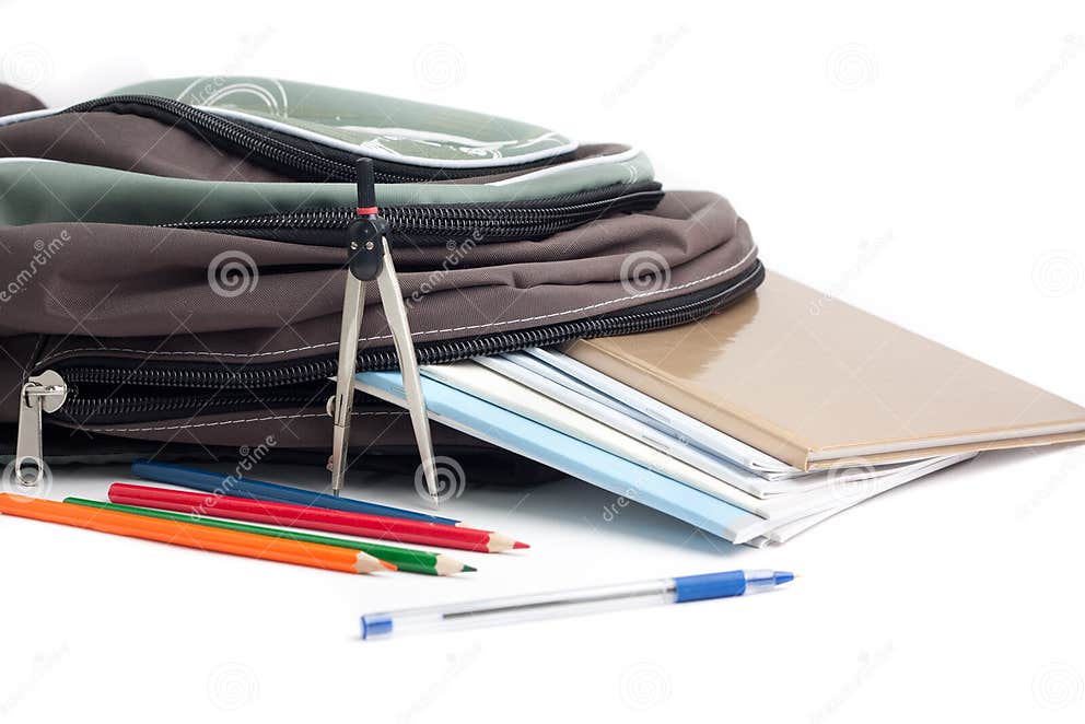 School Backpack, Pencils, Pen, Notebook . Stock Photo - Image of ...