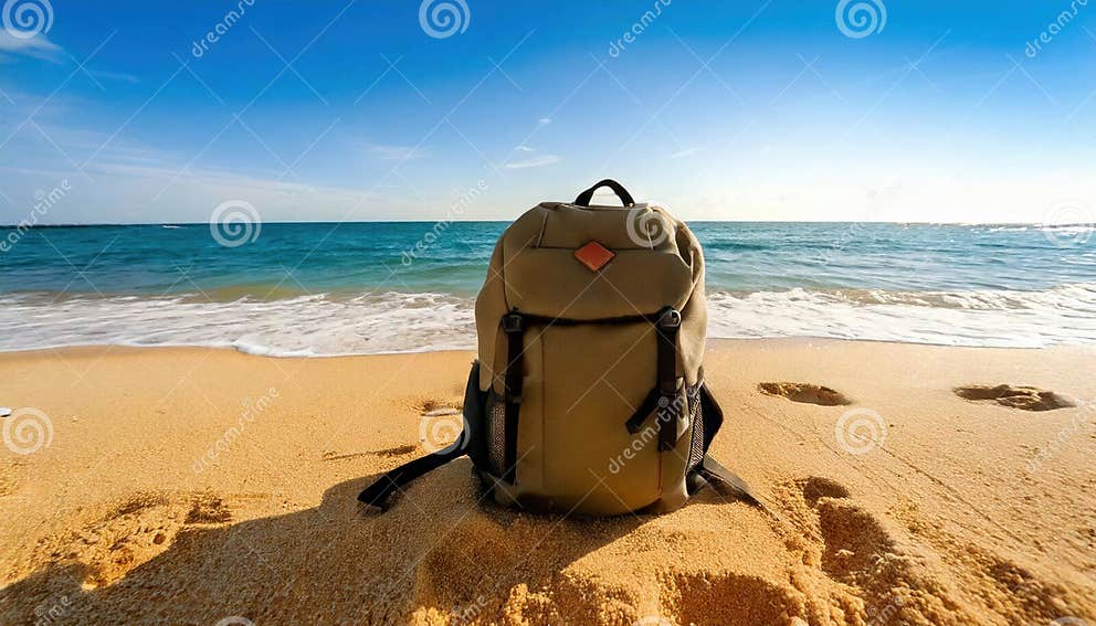 School Backpack of Student in the Beach Sand Under the Sun Stock ...