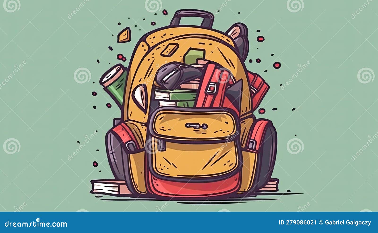 School Backpack with School Supplies. Cartoon Style Stock Illustration ...