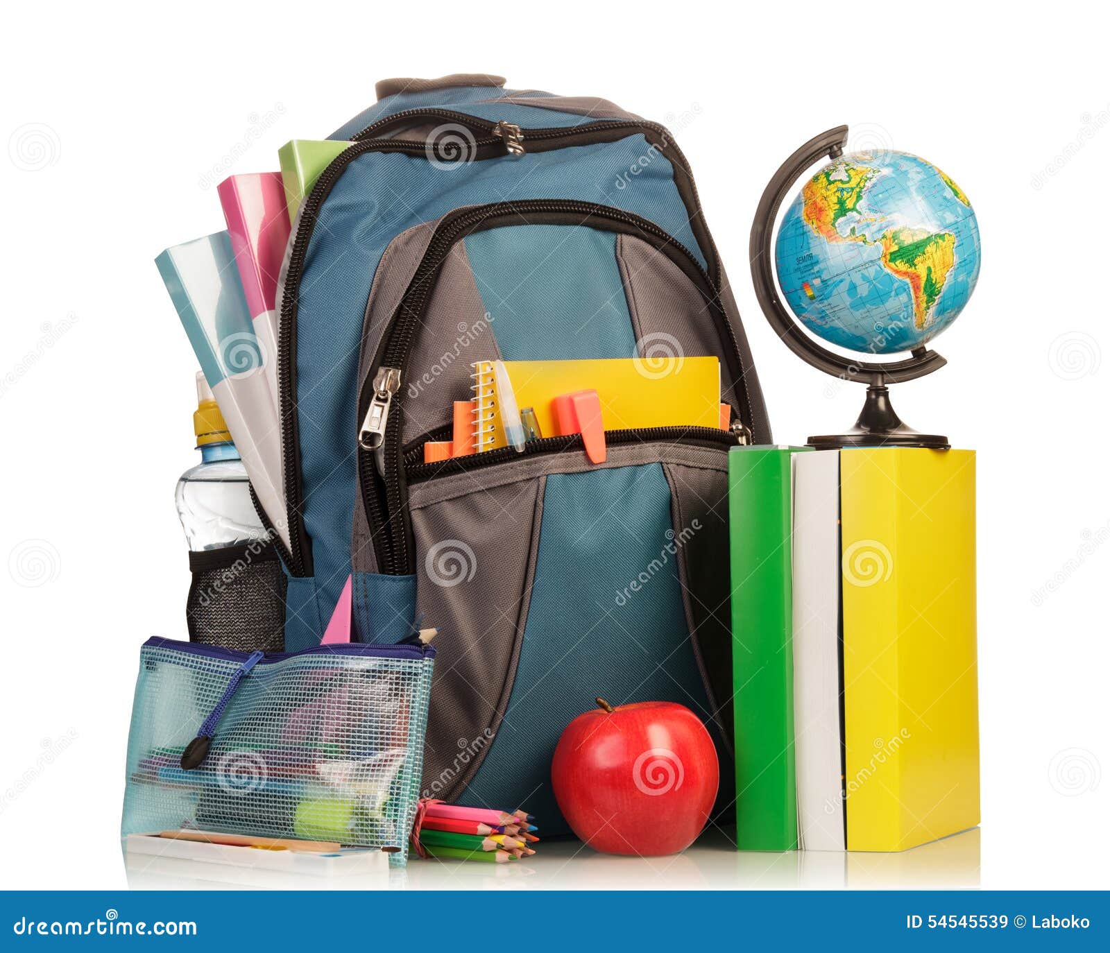 School Backpack with Supplies Stock Image - Image of luggage, backpack ...