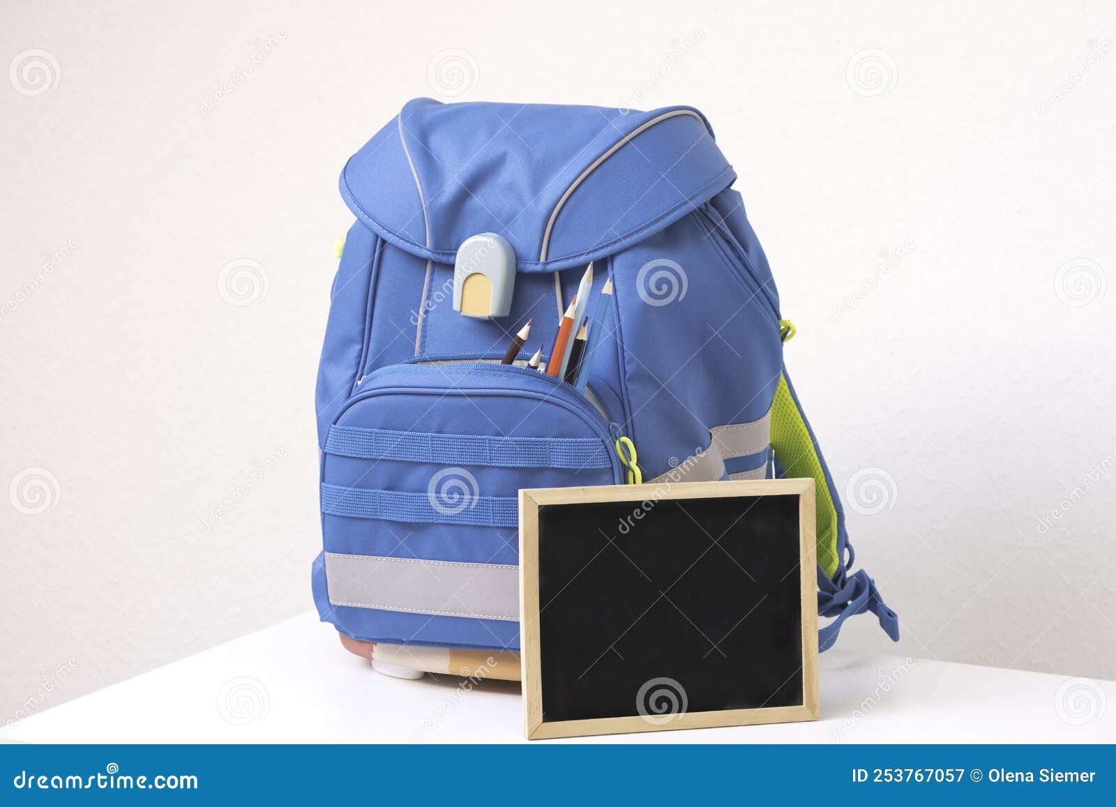School Backpack on the Table. Preparation for School Stock Image ...