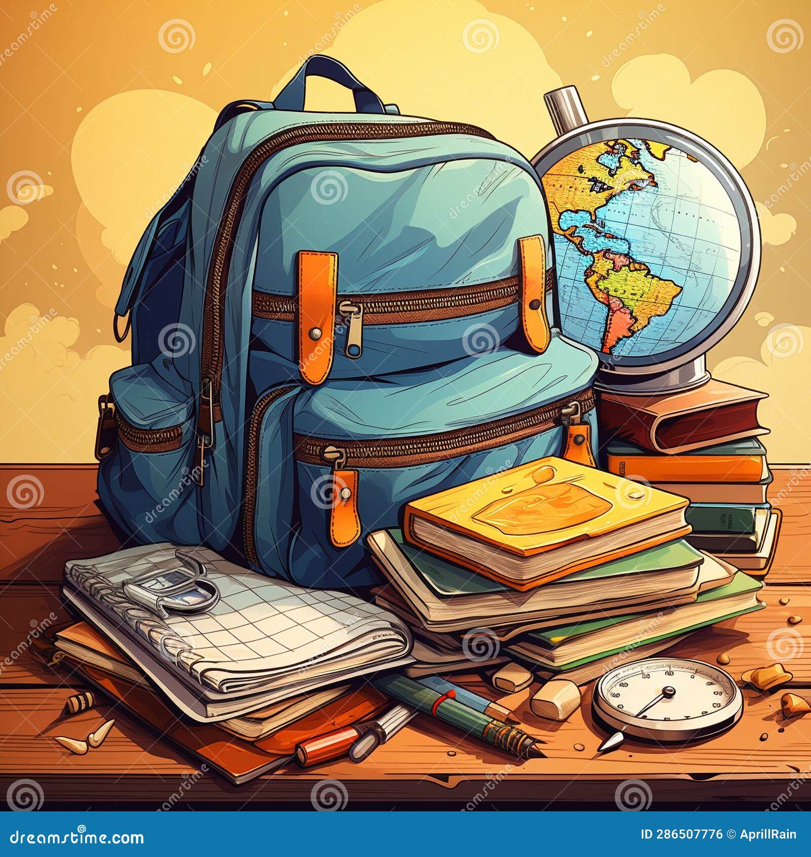 School Backpack with Textbooks Stock Illustration - Illustration of ...
