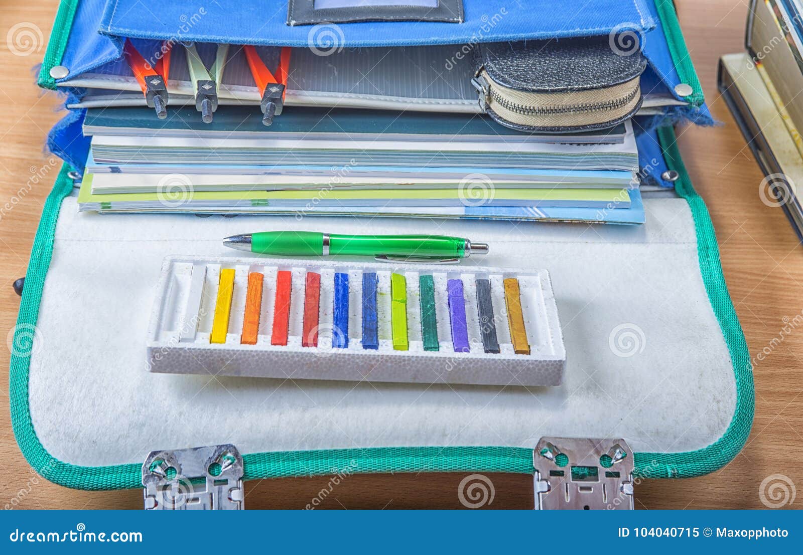 School Bag with Books, Notebooks, Pen and Pencils. Stock Image - Image ...