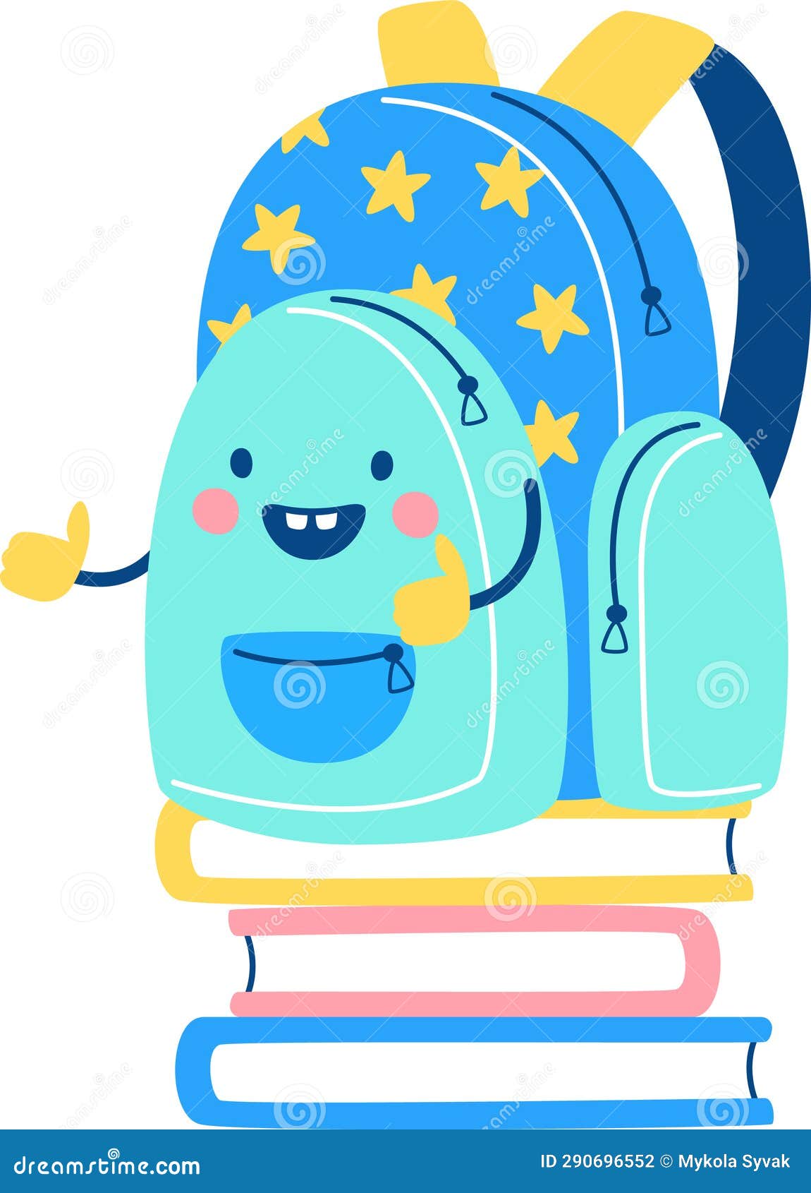 School Bag Character with Books Stock Illustration - Illustration of ...