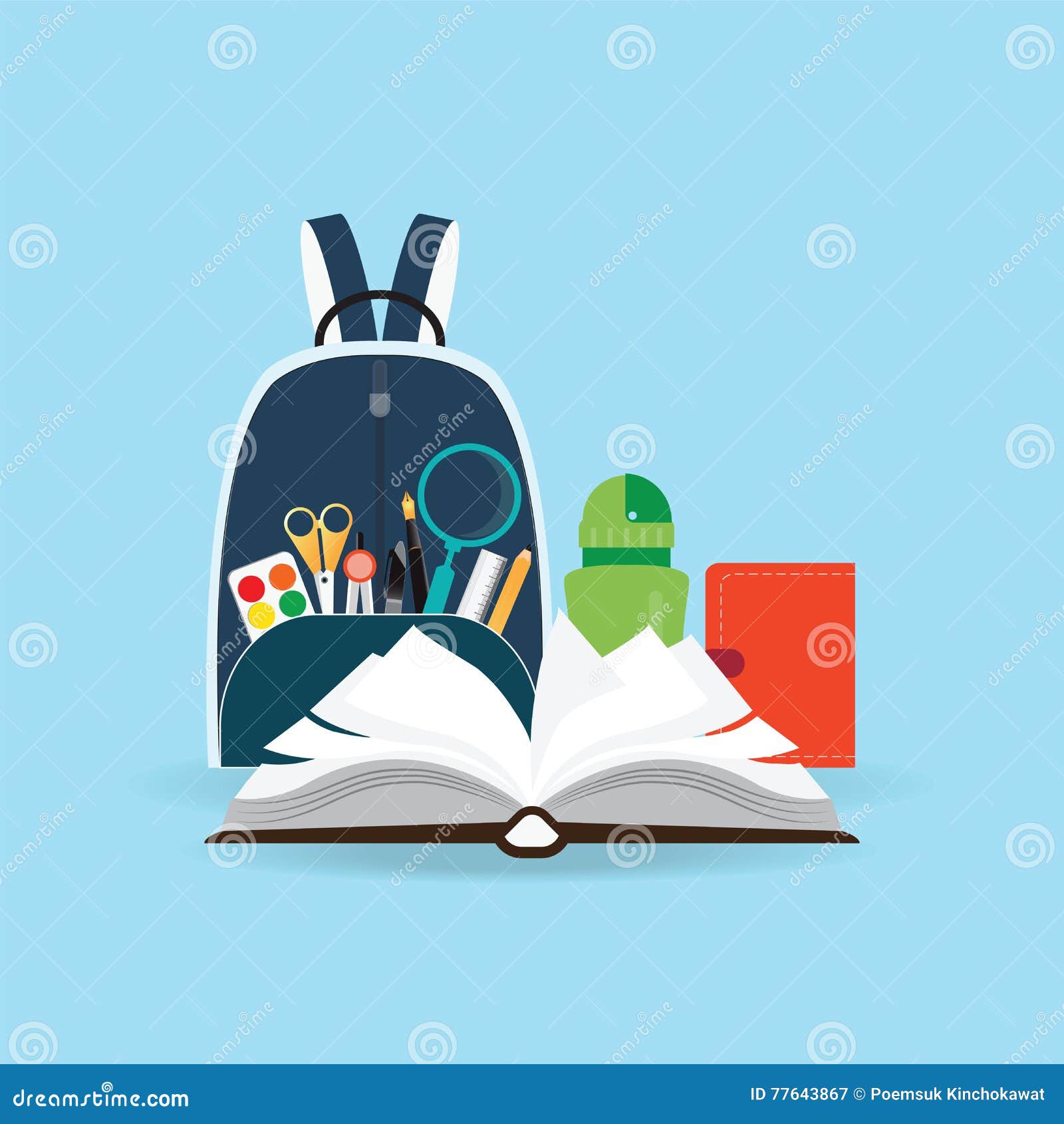 School Bag with Education Objects. Stock Vector - Illustration of ...