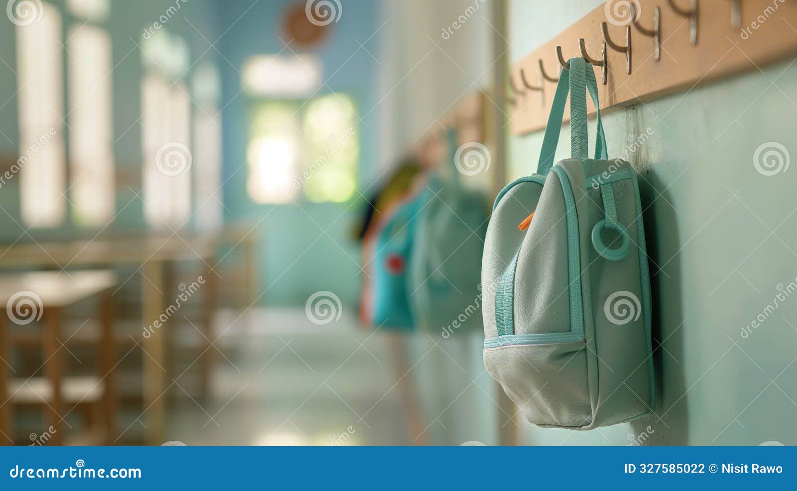 School Bag Hanging on a Hook in a Classroom Stock Photo - Image of ...