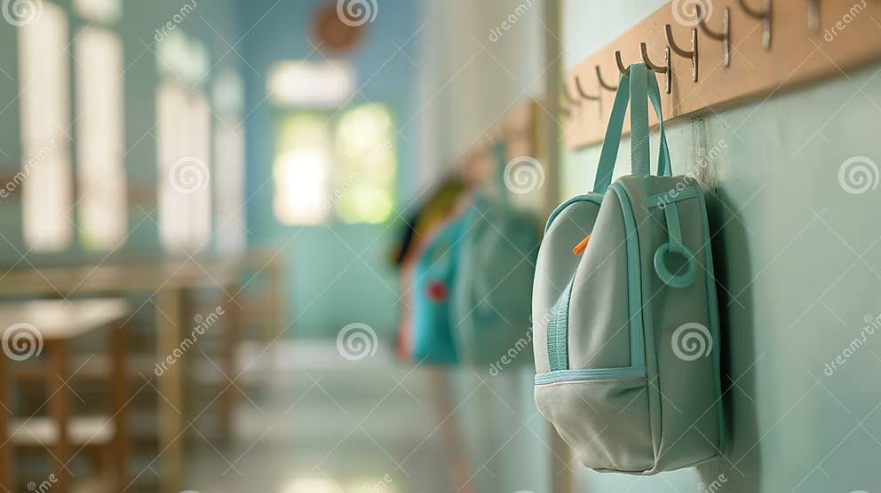 School Bag Hanging on a Hook in a Classroom Stock Photo - Image of ...