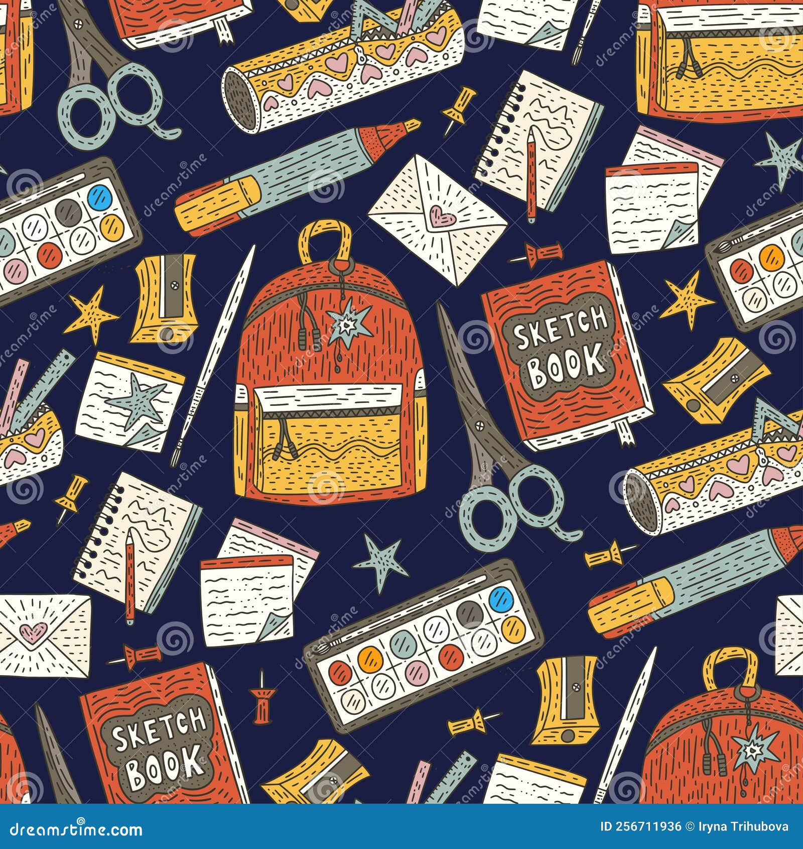 School Bag Teacher Education Seamless Pattern Doodle Stock Vector ...