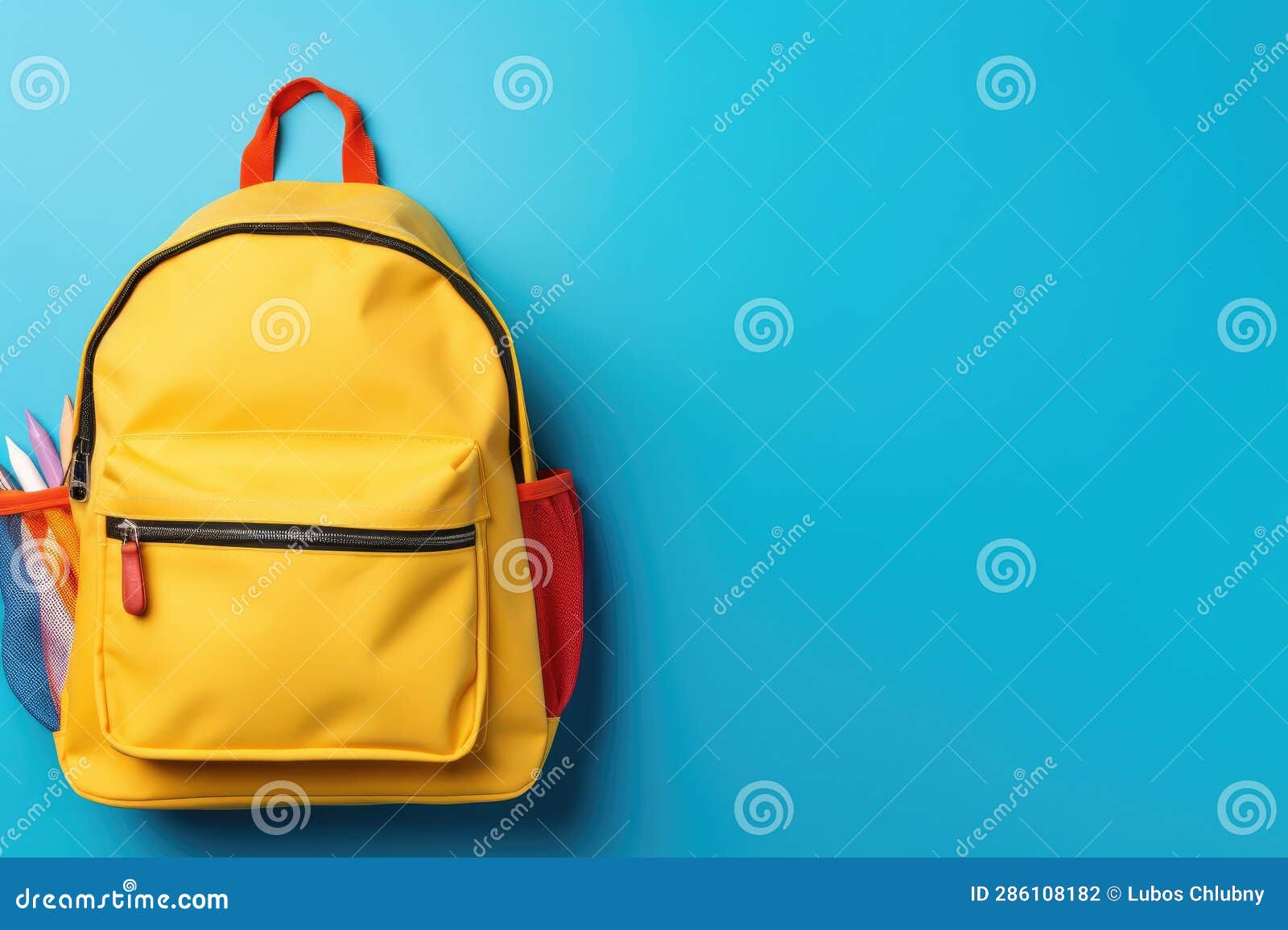 School Bag and Textbooks in Front of a Blue Background. Back To School ...