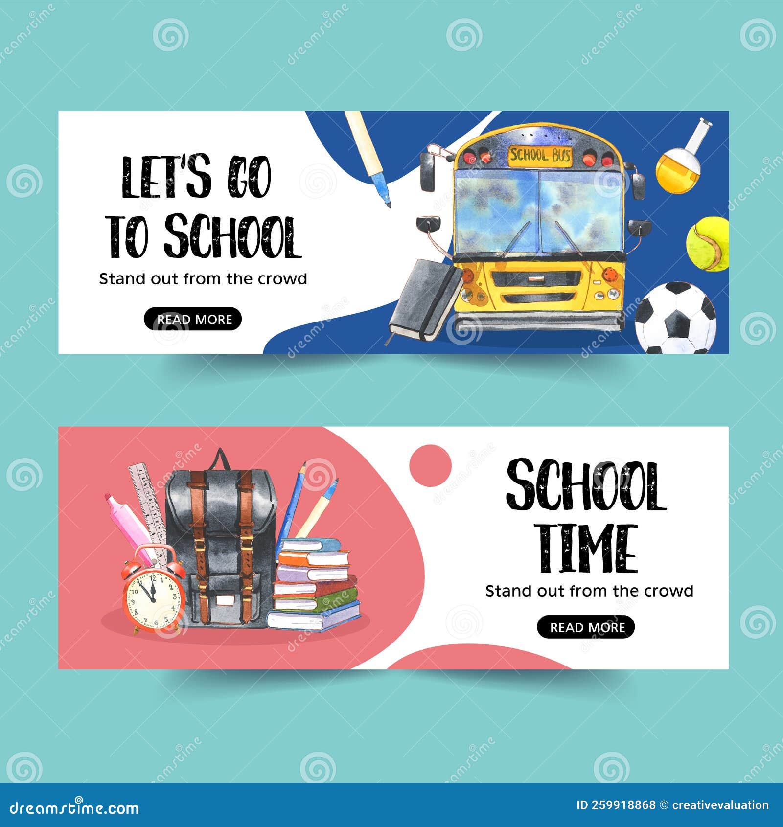 School Banner Design with Watercolor Illustration Stock Illustration ...