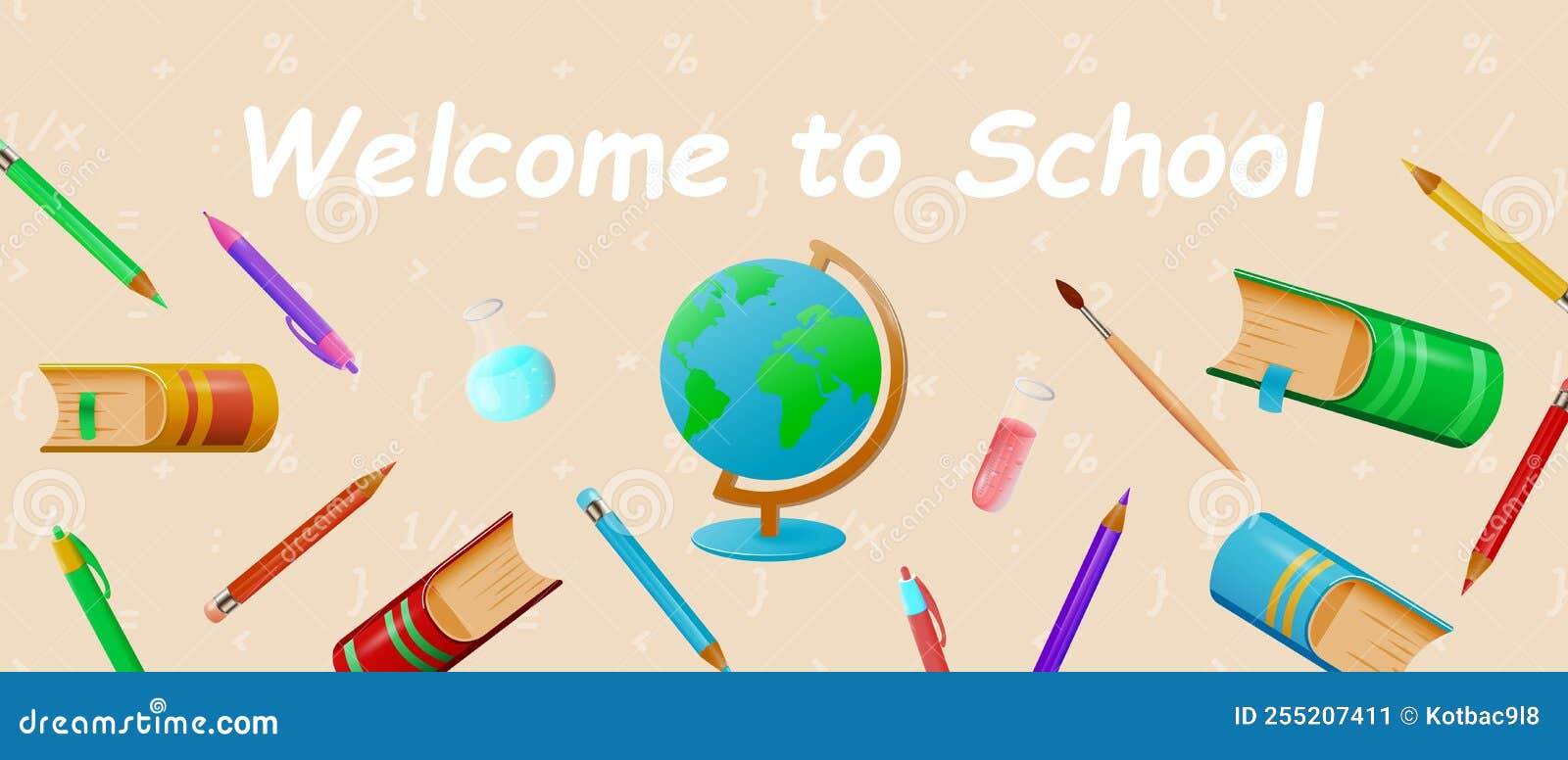 School Banner with Globe and Stationery. Stock Vector - Illustration of ...