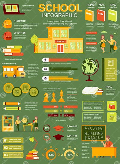 School Banner with Infographic Elements. Education Poster Template with ...