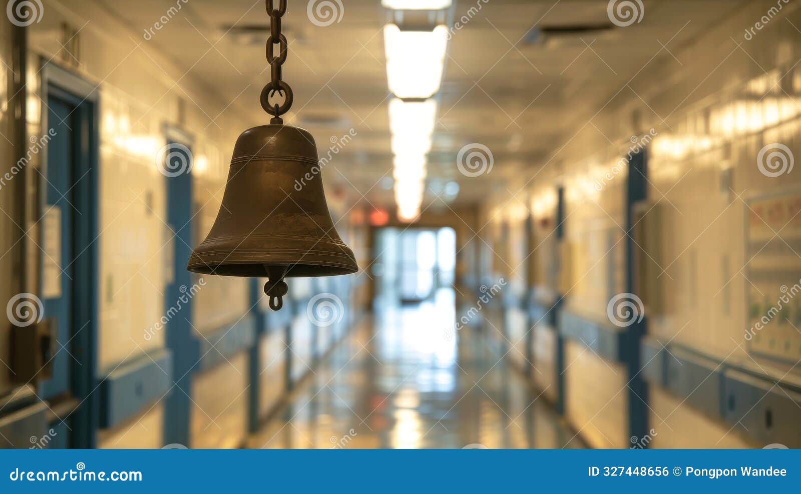 School Bell Hanging in Hallway Stock Illustration - Illustration of ...