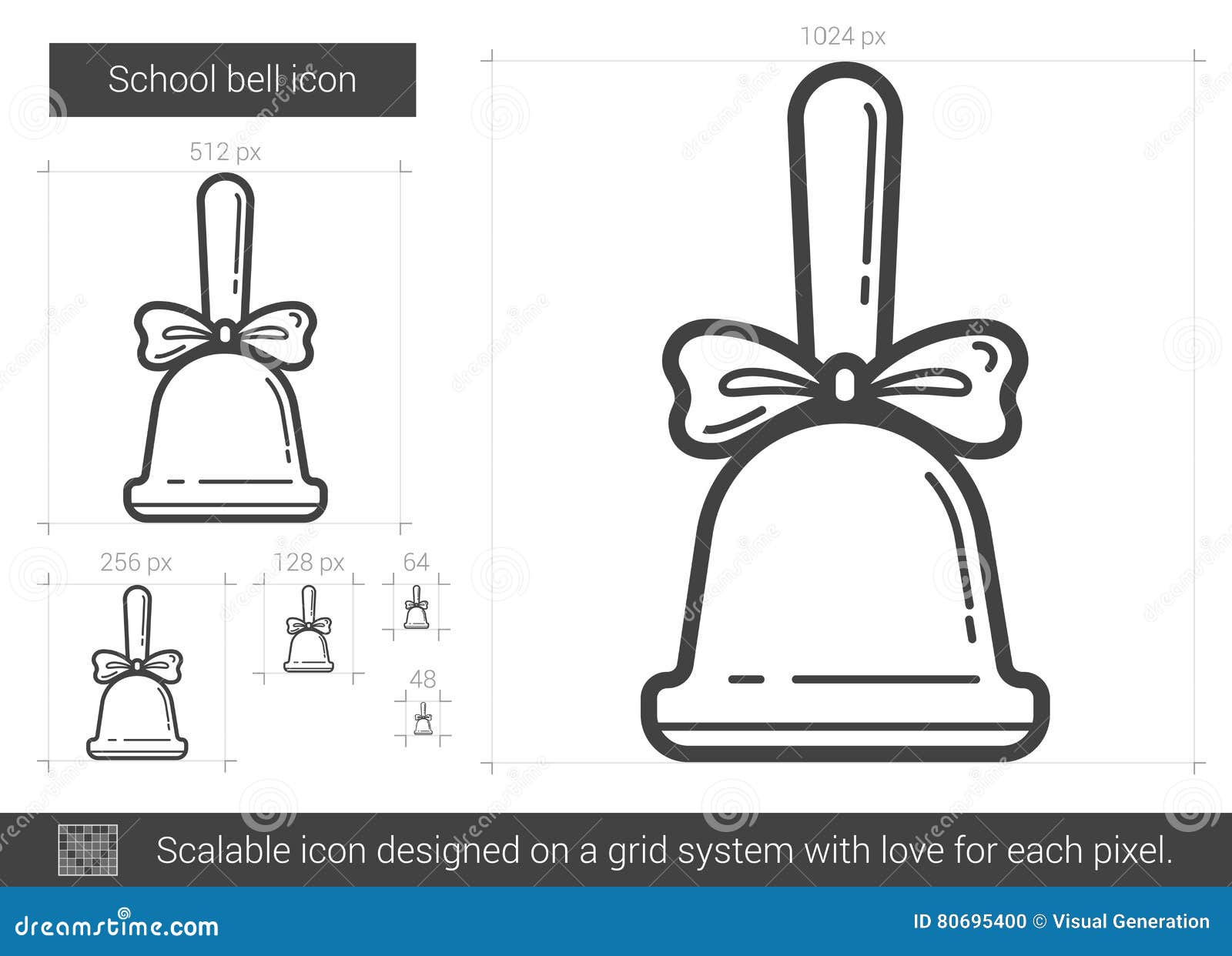 School bell line icon. stock vector. Illustration of draw - 80695400