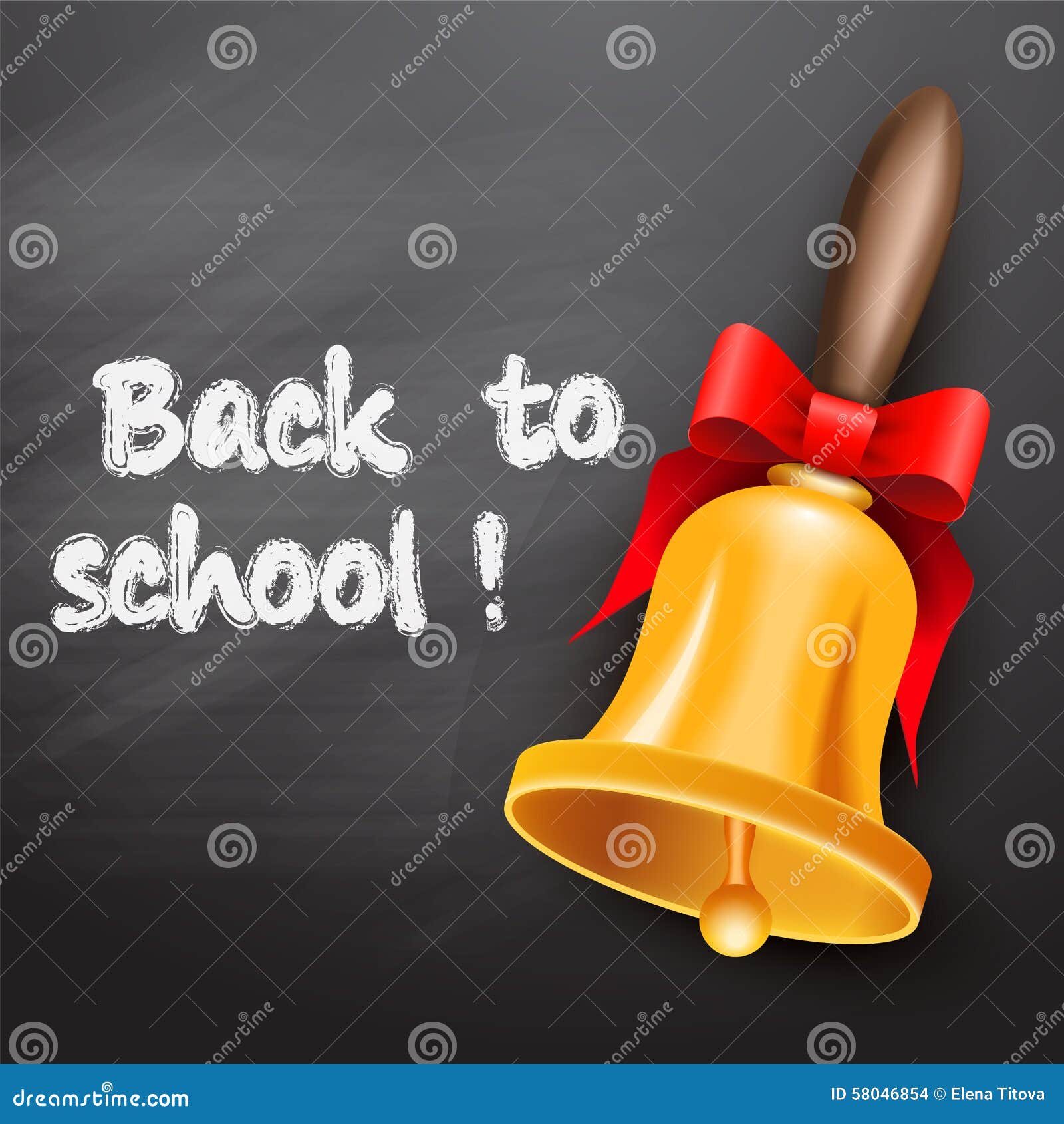 School Bell with Red Ribbon Stock Vector - Illustration of blackboard ...