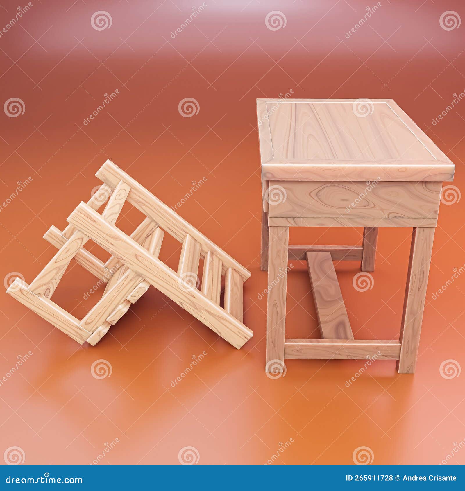 School Bench Isolated on Orange Background Stock Illustration ...