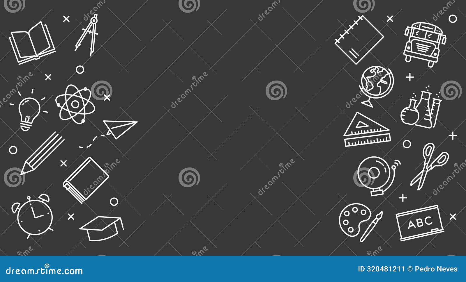 School Black Blackboard Background with a Frame of Icons in Both Sides ...