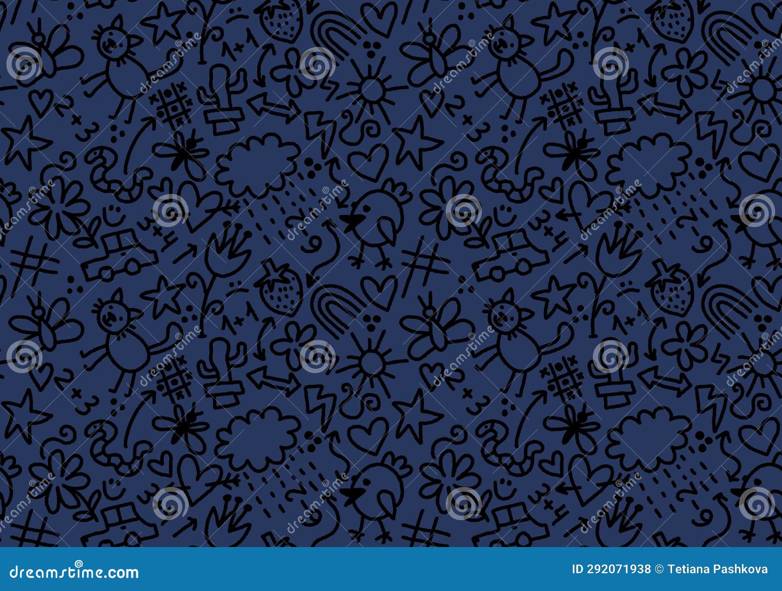 School Blackboard Doodle Seamless Scribble Chalk Pattern for Fabrics ...