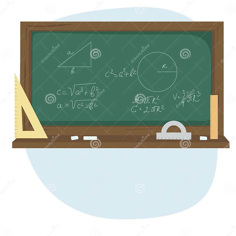 A School Blackboard with Written Formulas and Math Numbers. it`s Time ...