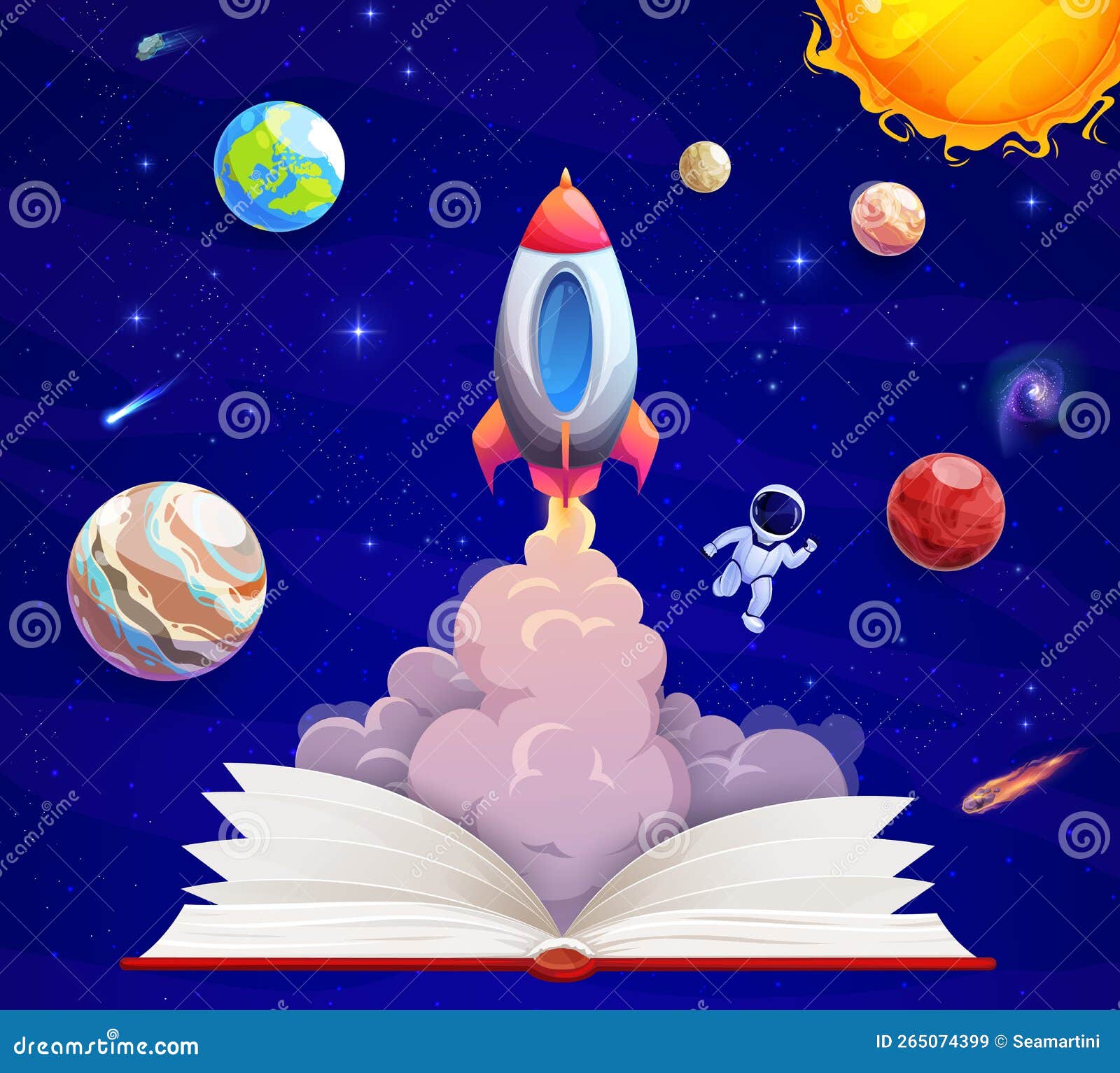 School Book with Rocket Launch and Space Landscape Stock Vector ...