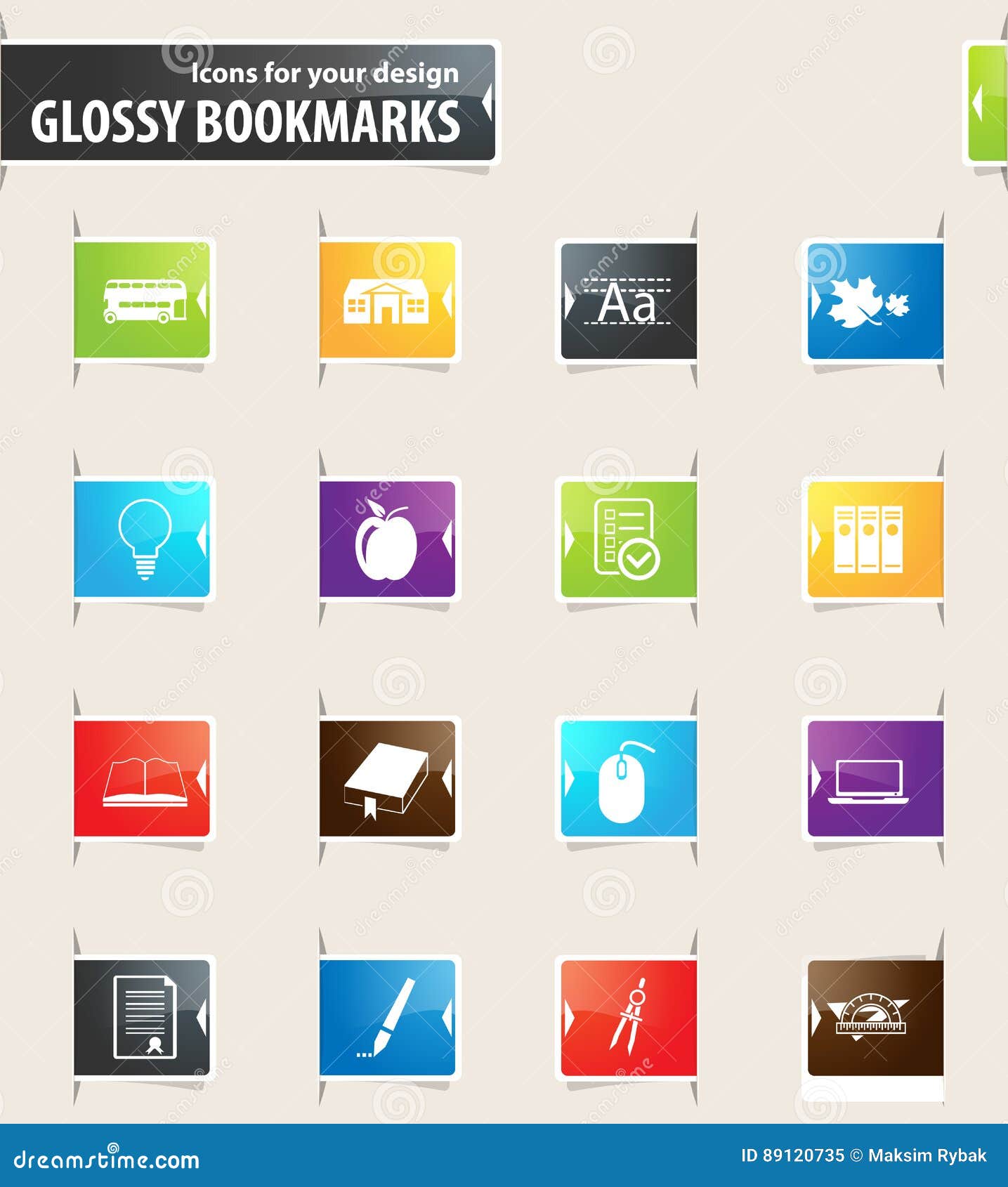 School Bookmark Icons stock vector. Illustration of learning - 89120735