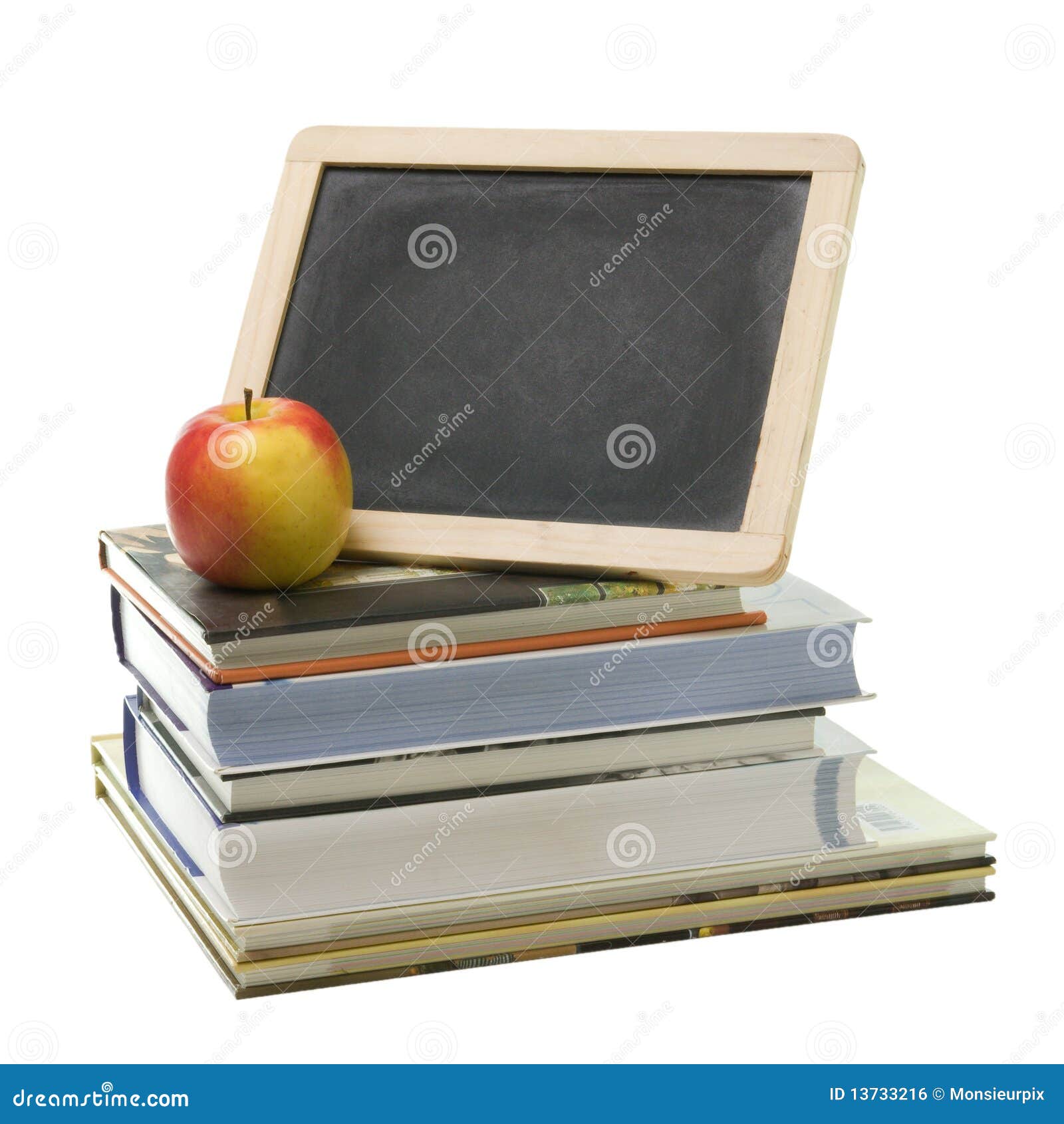 School books and apple stock photo. Image of stack, book - 13733216
