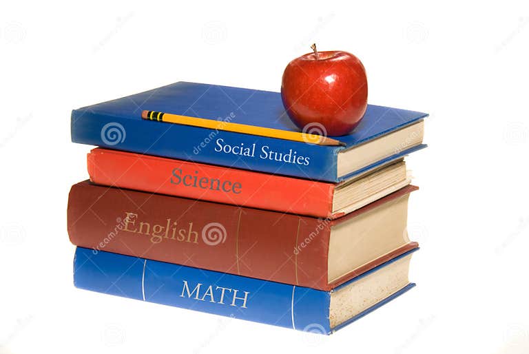 School books and apple stock image. Image of books, math - 5220891
