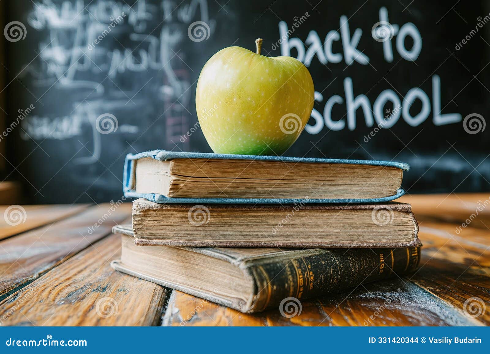 School Books with Apple on Desk. Back To School Stock Photo - Image of ...