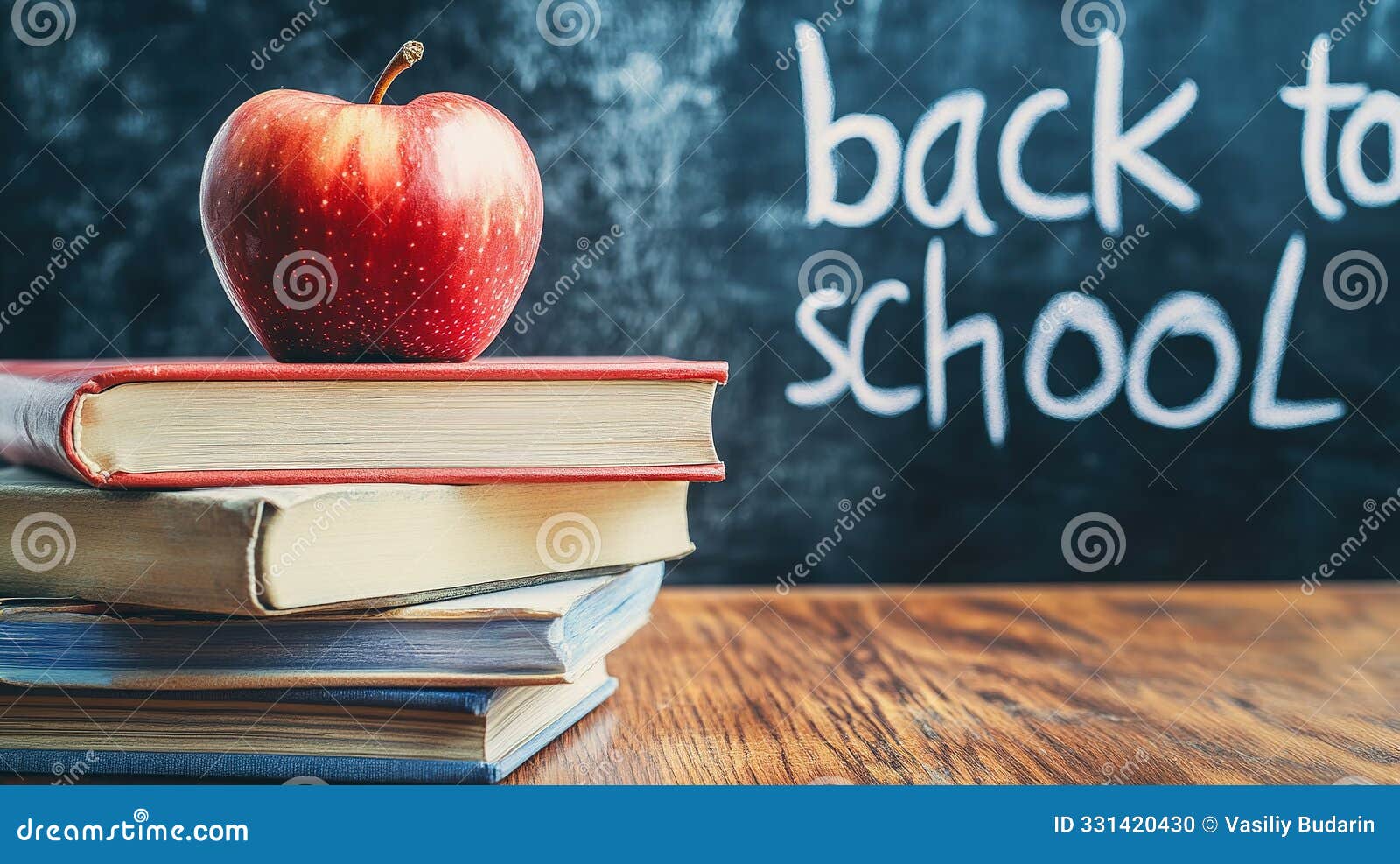 School Books with Apple on Desk. Back To School Stock Photo - Image of ...