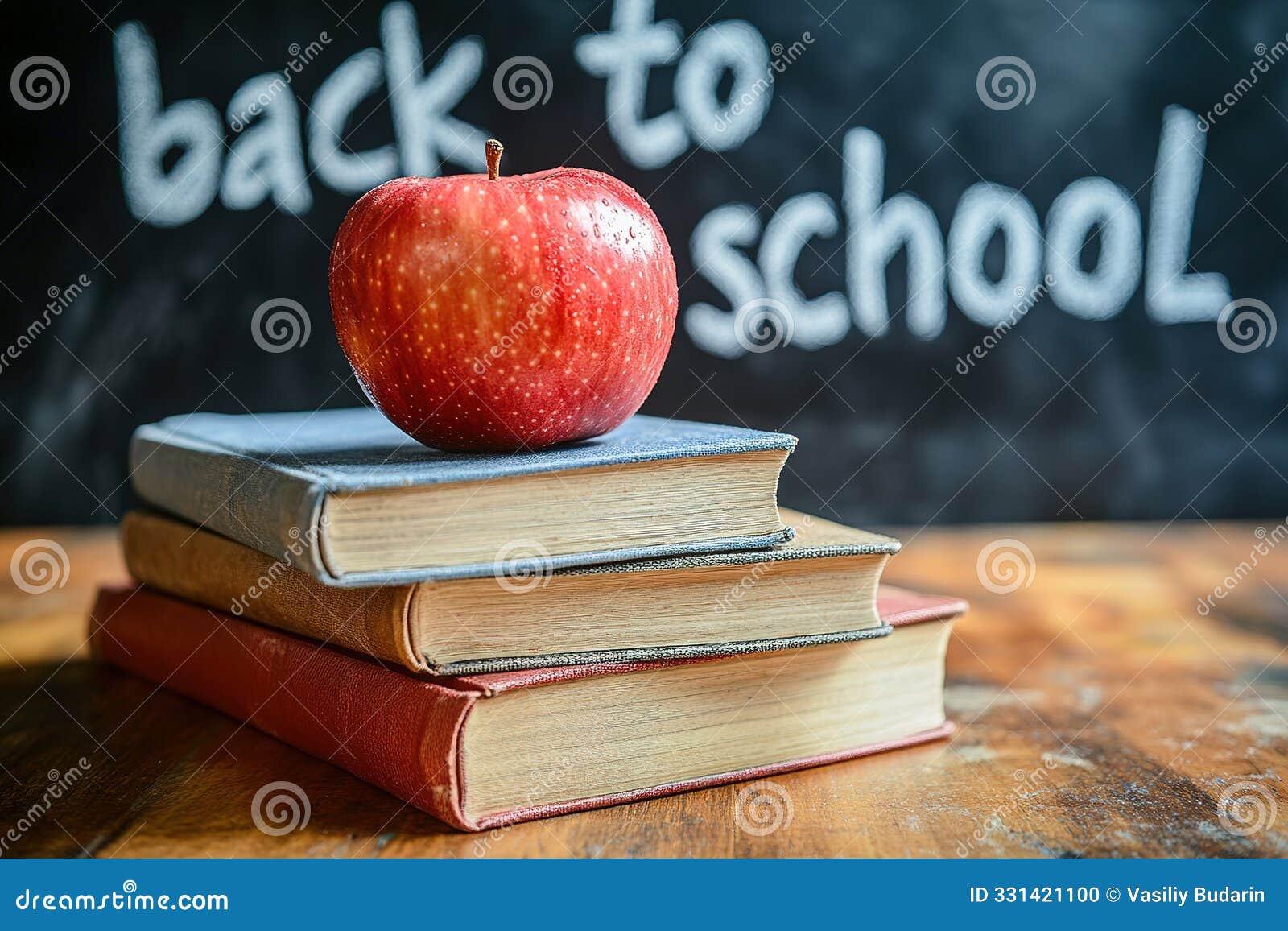 School Books with Apple on Desk. Back To School Stock Photo - Image of ...