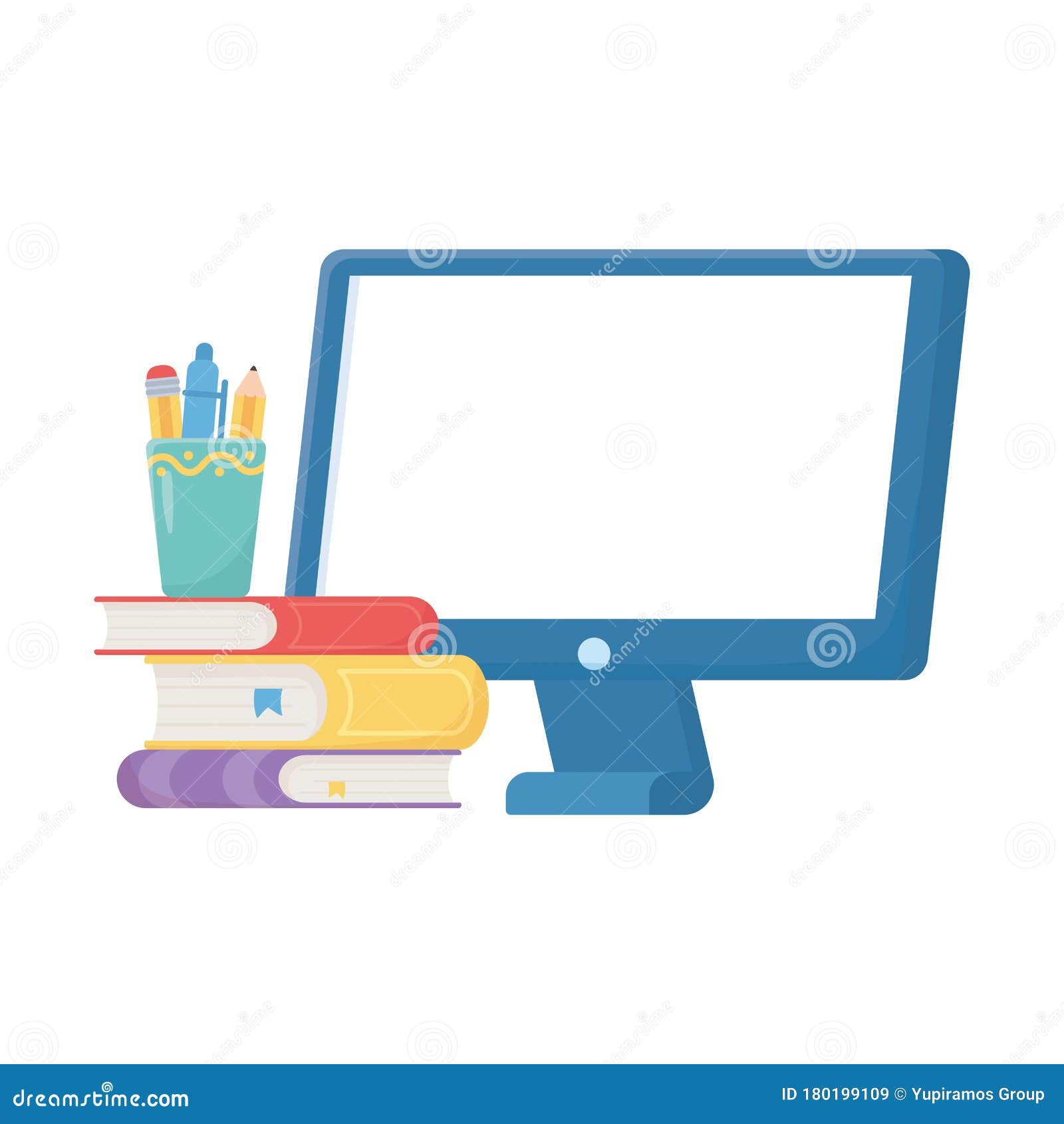 Isolated School Books Computer and Pencils Mug Vector Design Stock ...