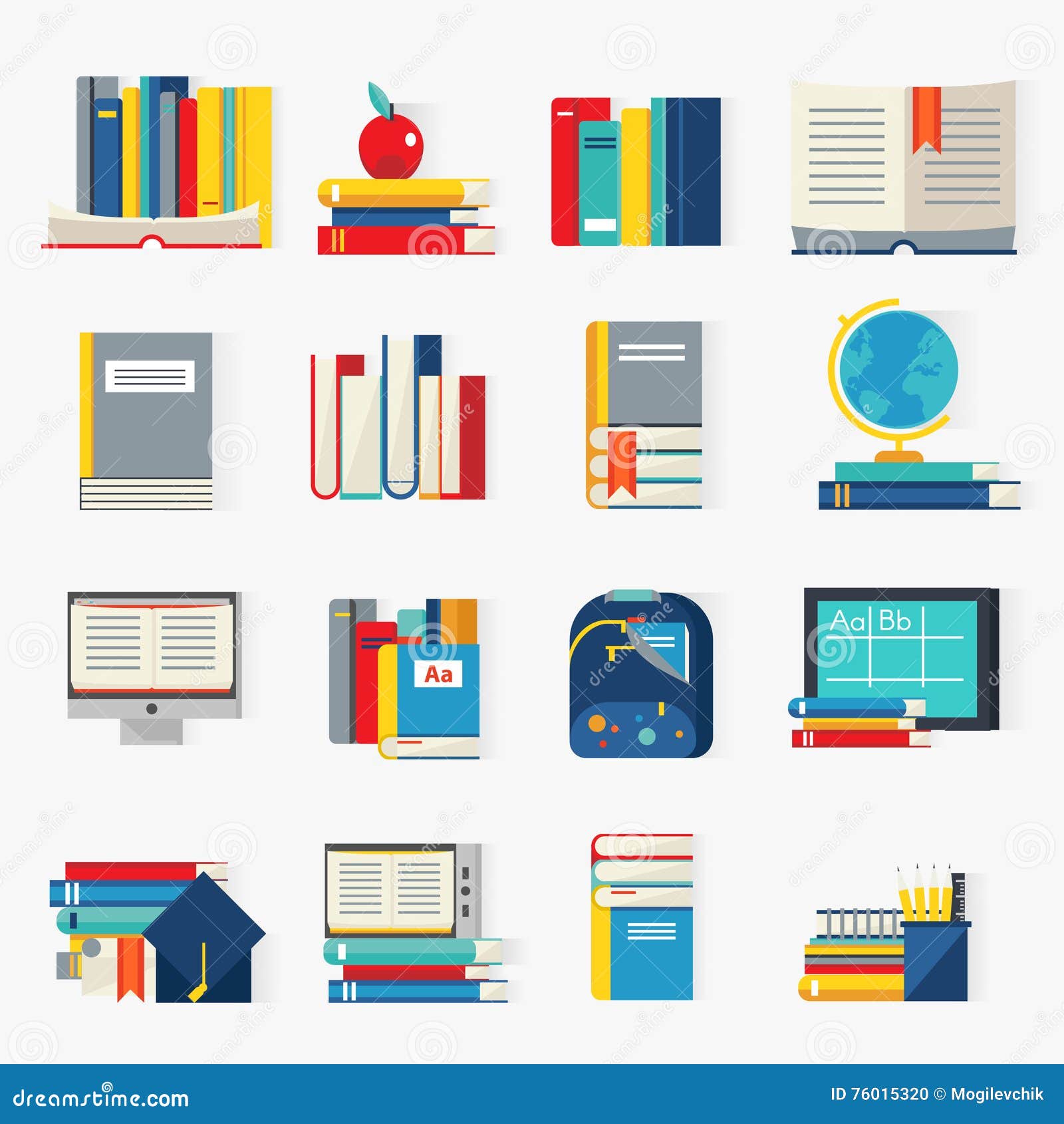 School Books Decorative Icons Set Stock Illustration - Illustration of ...
