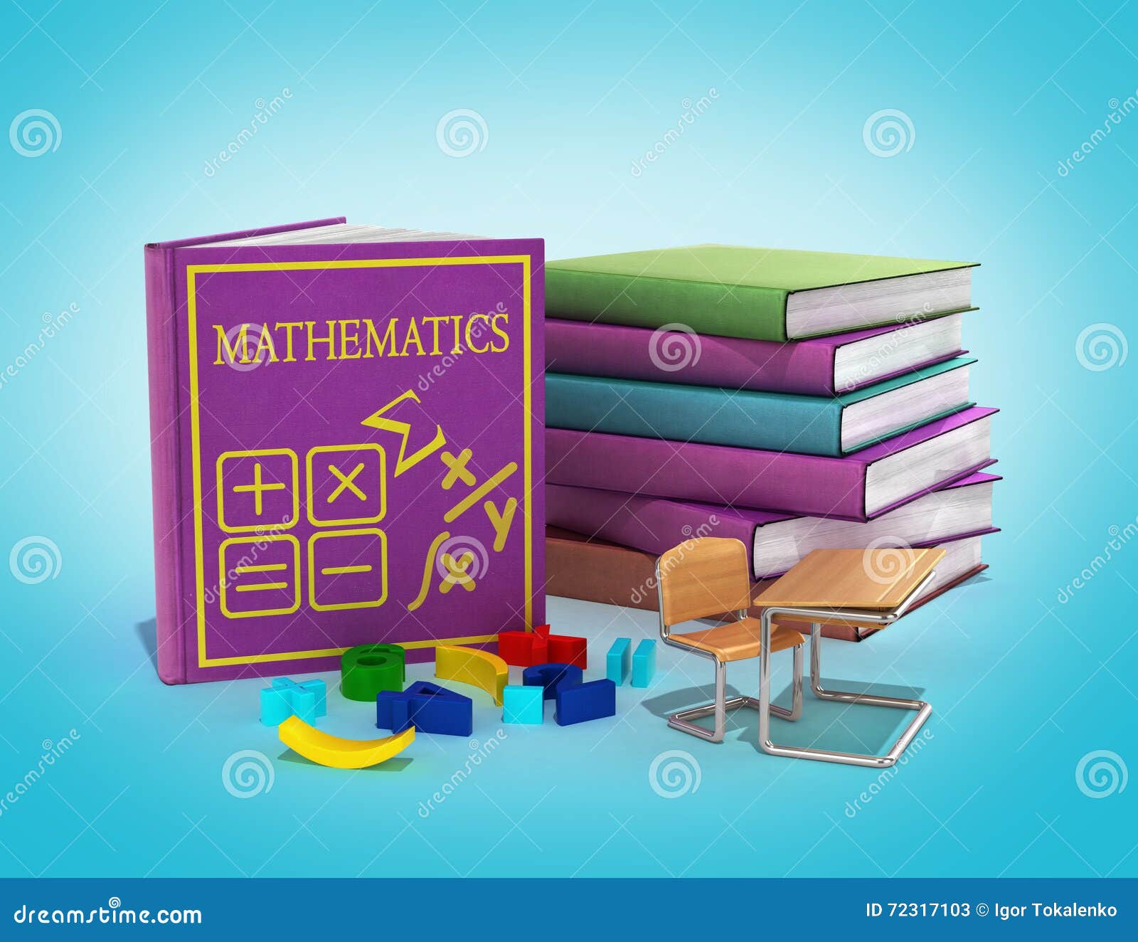 School Books on Mathematics 3d Render on Gradient Stock Illustration ...