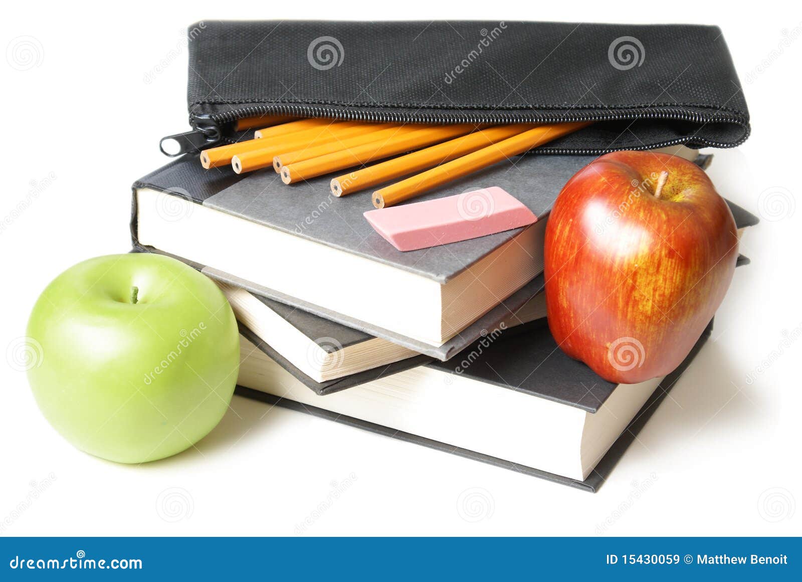 School Books with Pencil Case Stock Image - Image of homework, case ...