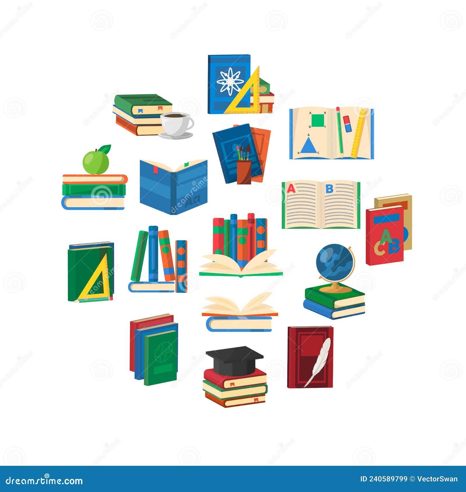 School Books Round Composition Stock Vector - Illustration of stack ...