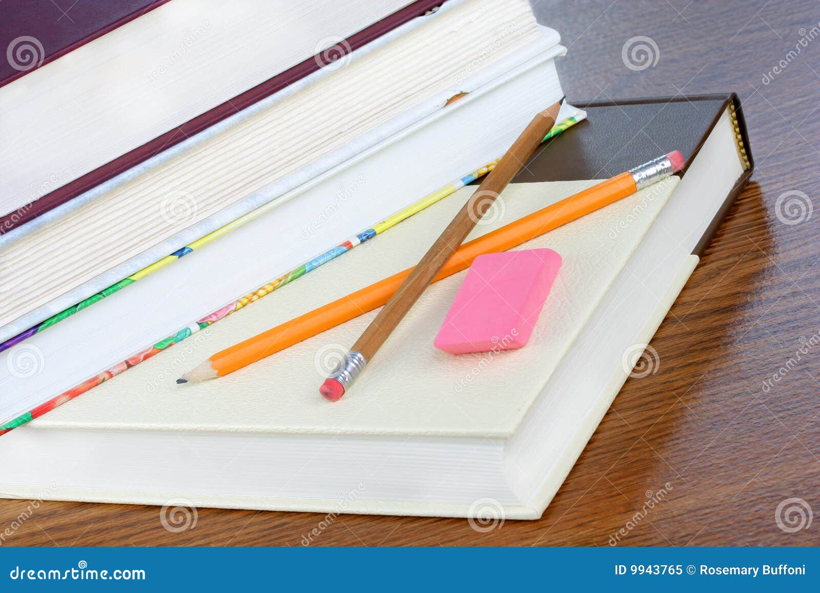 School Books, Stacked, with Pencils Stock Image - Image of school ...