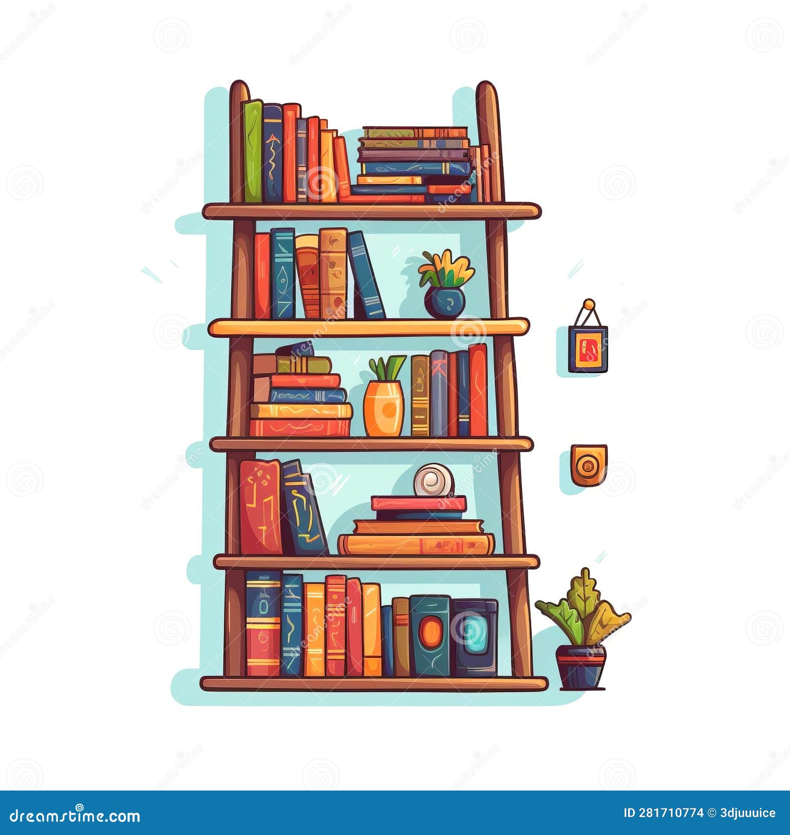 School Bookshelf Education Tool Cartoon Square Illustration. Stock ...