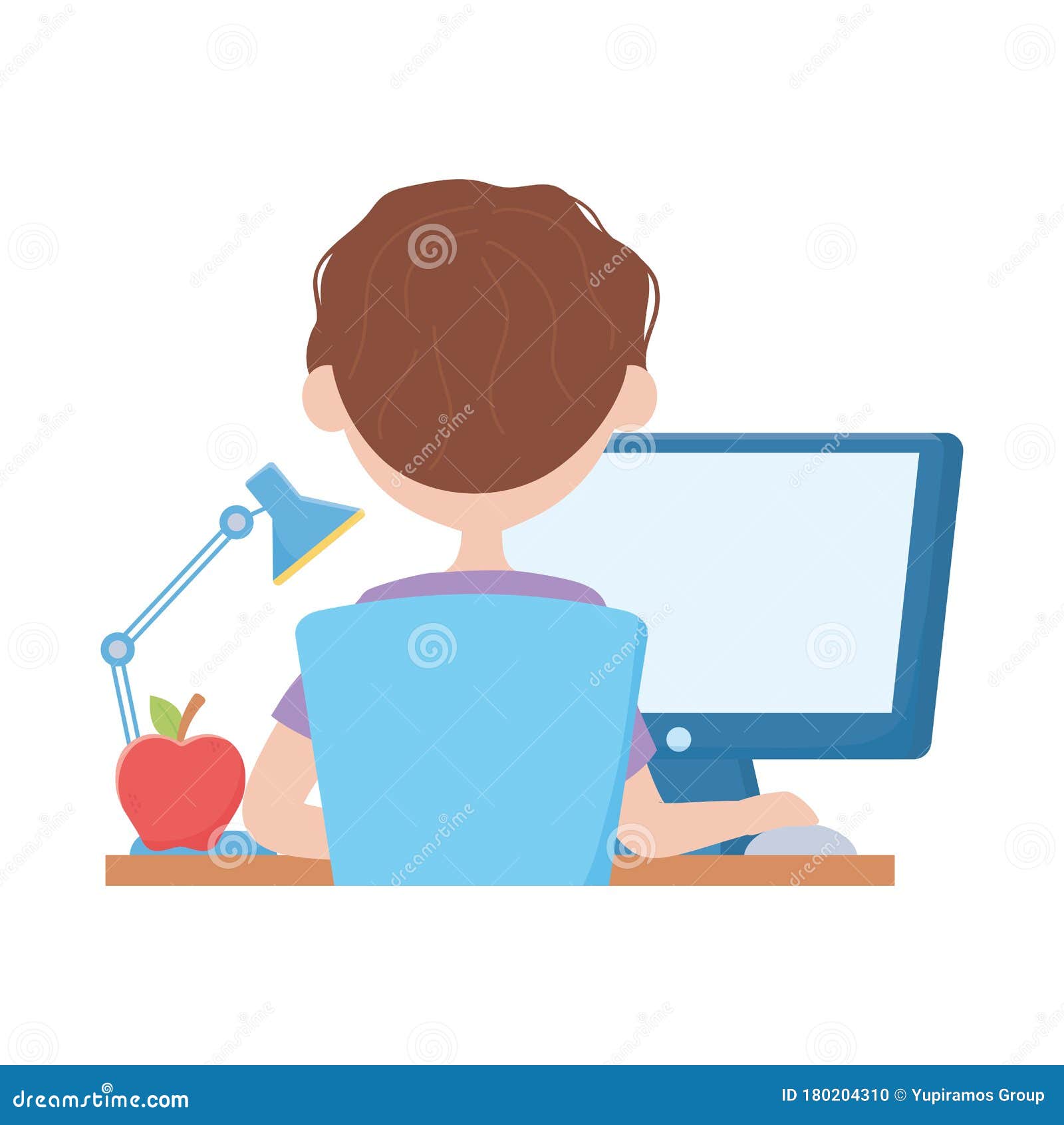 School Boy with Apple Desk Lamp and Computer Vector Design Stock Vector ...