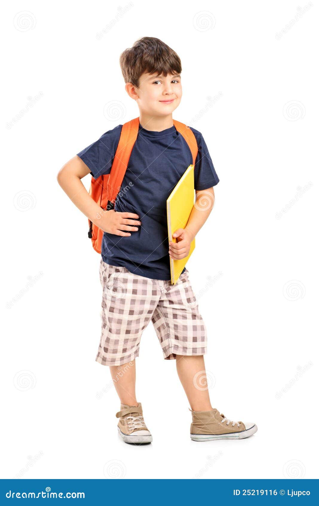 School Boy with Backpack Holding a Notebook Stock Photo - Image of ...