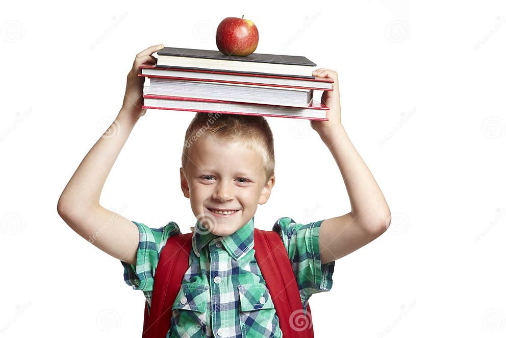 School Boy with Books on Head Stock Photo - Image of background ...