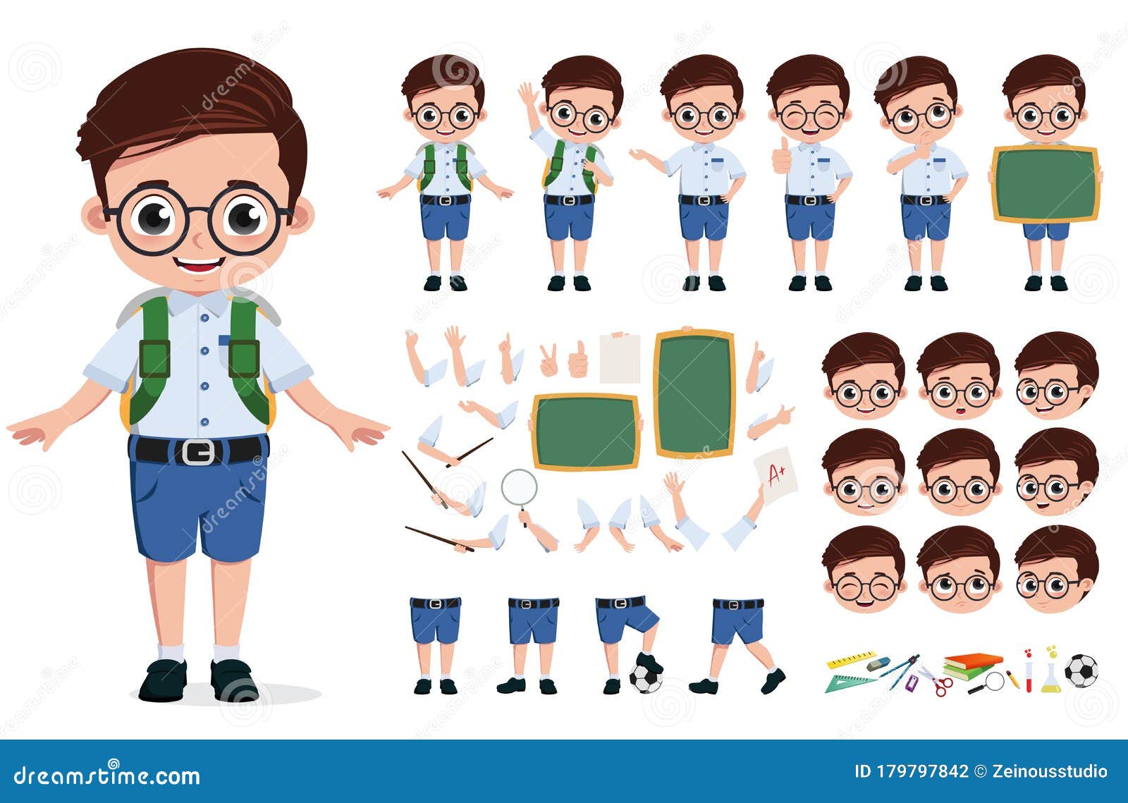 School Boy Character Creation, Vector Set. Back To School Editable ...