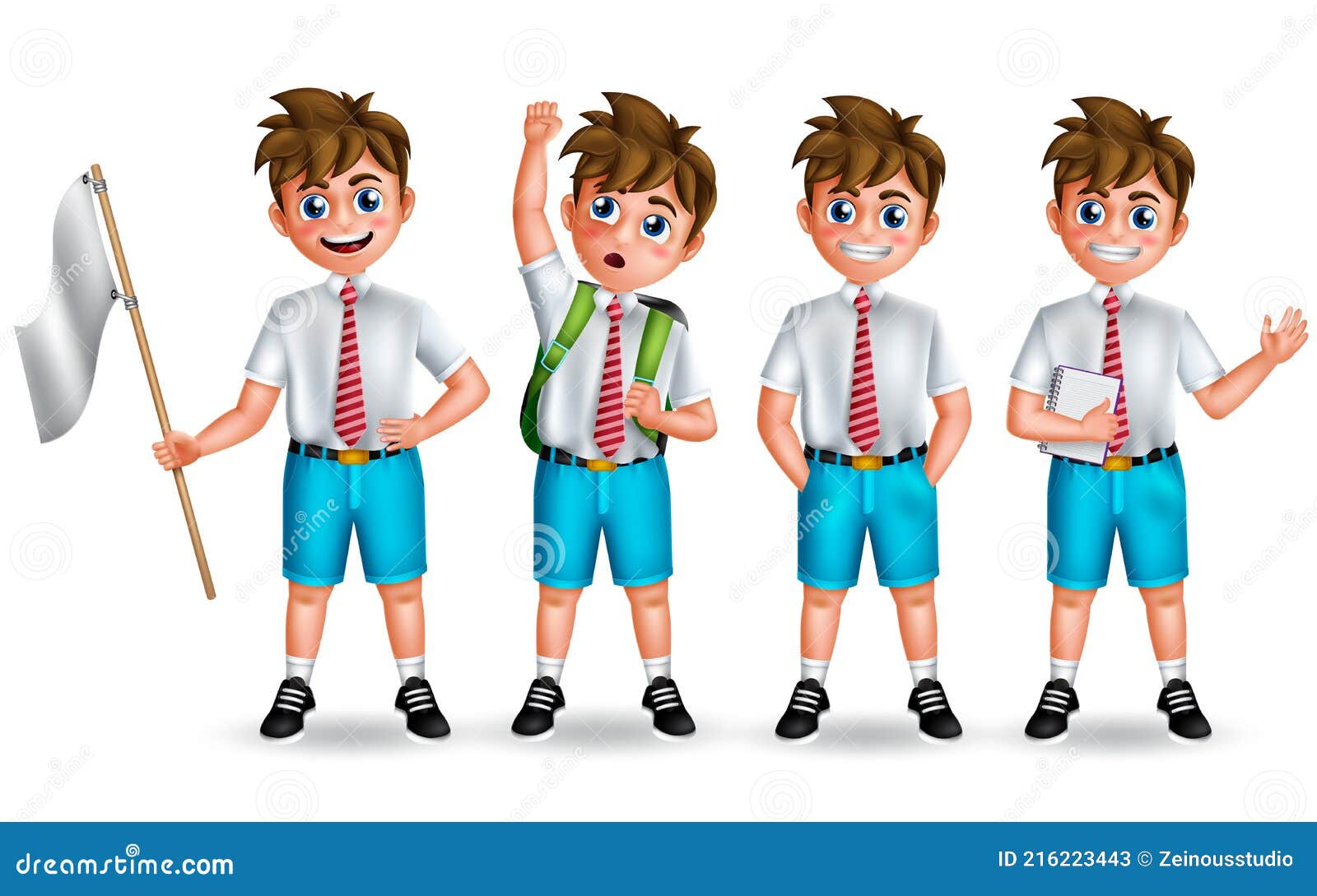 School Boy Character Vector Set. Student Male 3d Characters Friendly ...
