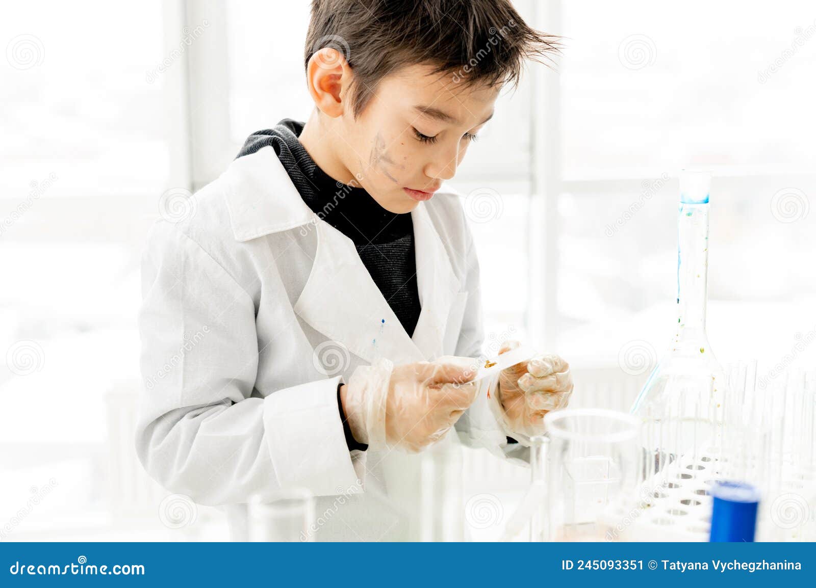 School Boy in Chemistry Class Stock Image - Image of lesson, research ...