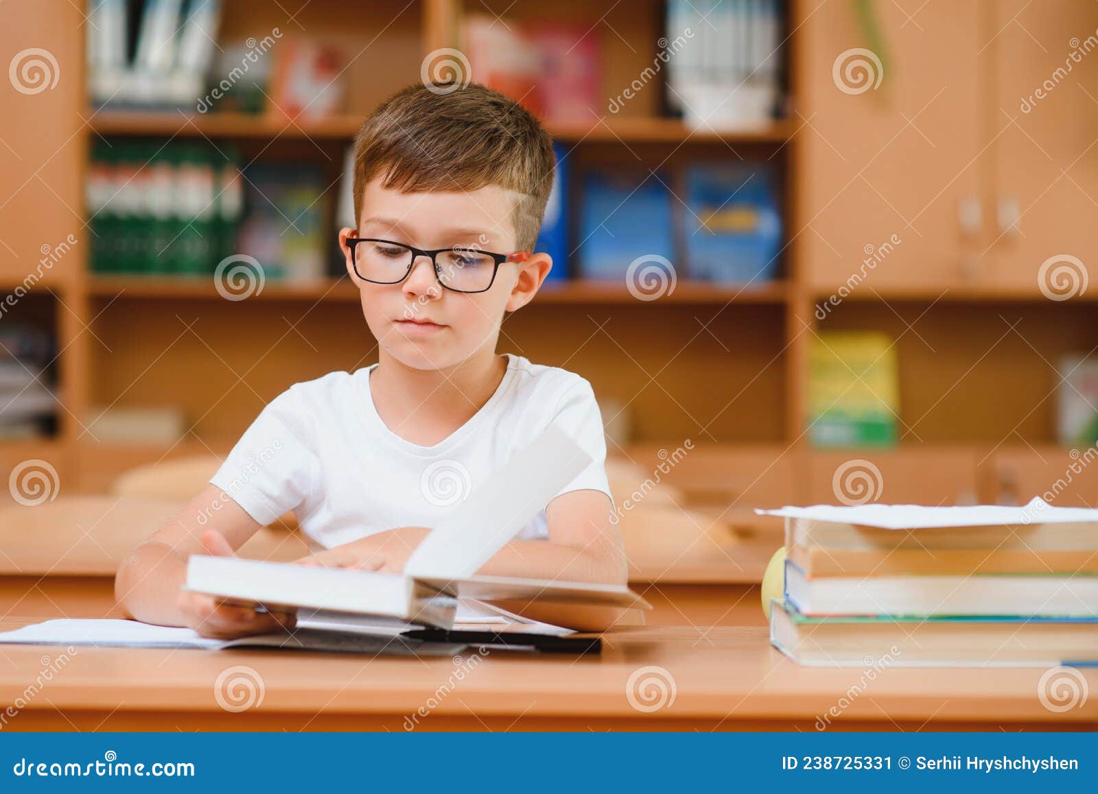 School Boy in Classroom at Lesson Stock Image - Image of class, girl ...