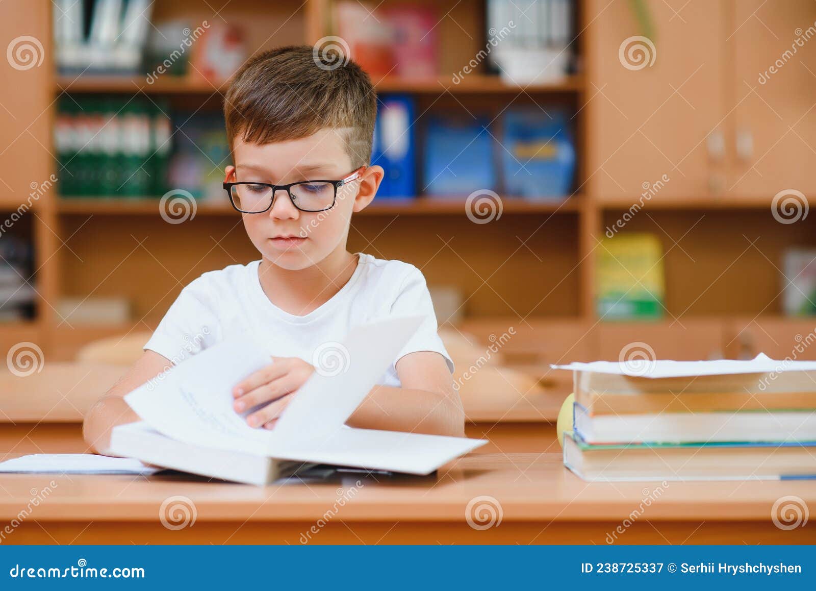 School Boy in Classroom at Lesson Stock Image - Image of caucasian ...