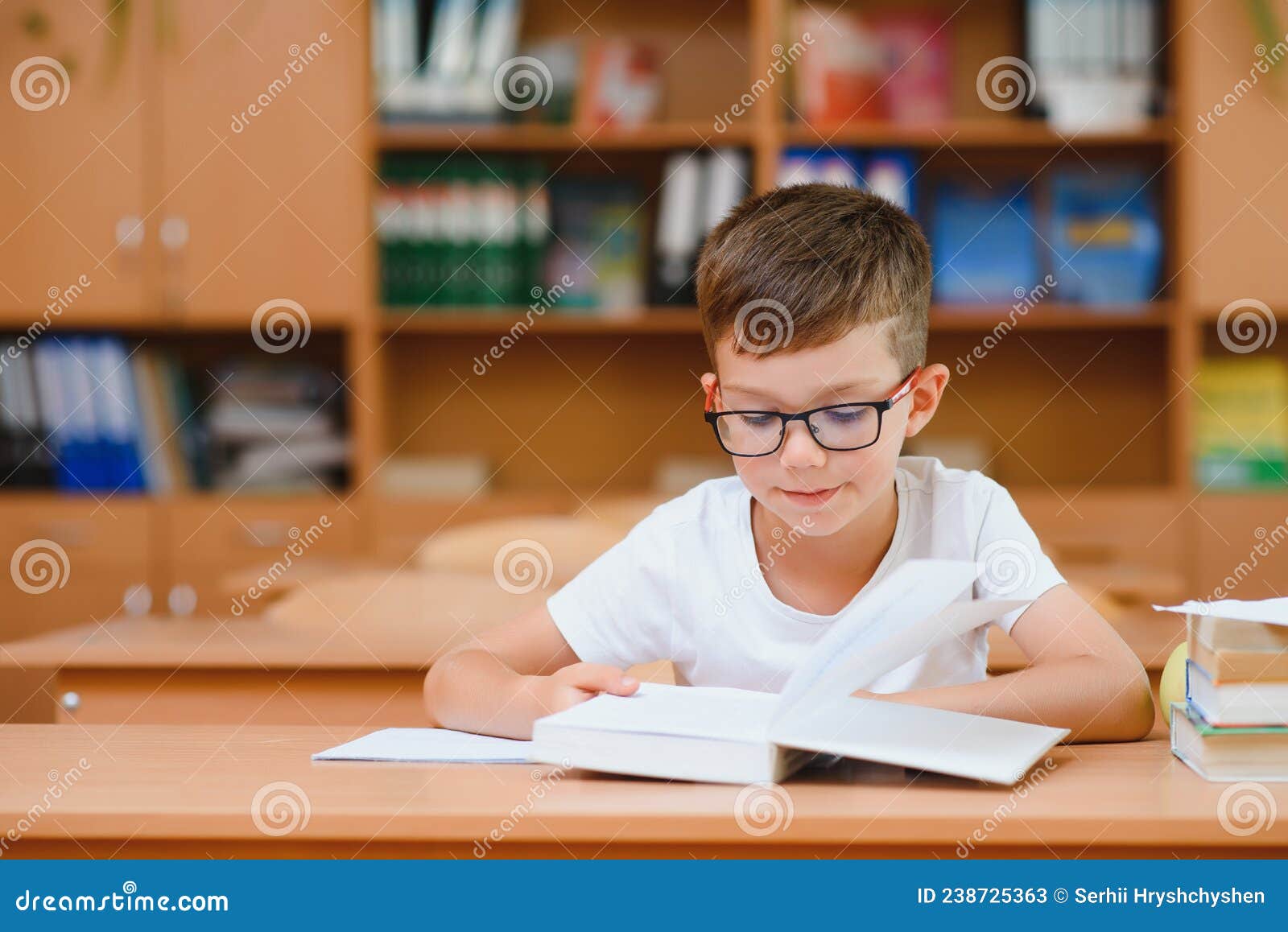 School Boy in Classroom at Lesson Stock Image - Image of classroom ...