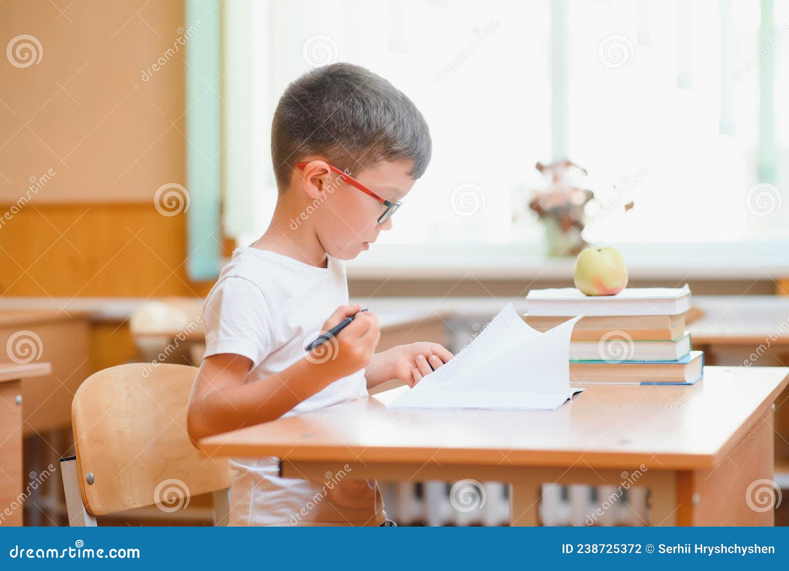 School Boy in Classroom at Lesson Stock Photo - Image of expression ...
