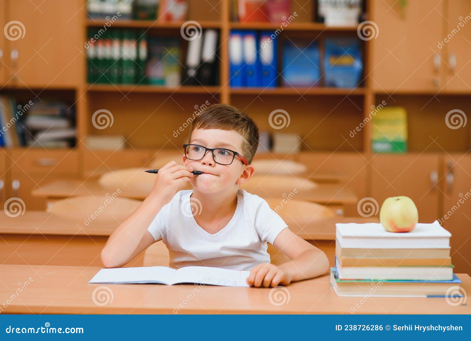 School Boy in Classroom at Lesson Stock Photo - Image of schoolboy ...